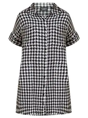KNOWN SUPPLY Flannel Shirt Dress Amaris Houndstooth /pearl - Black