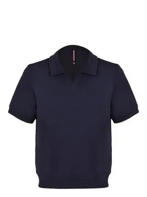 DAVID WEJ Enzo Cotton V-neck Polo Navy - Blue