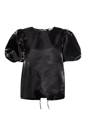 AMY LYNN Aurelia Puffball High Shine Satin Tie Top - Black