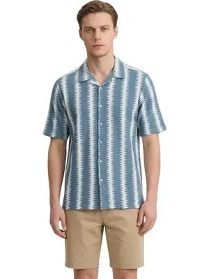 VUSTRA Coastal Breeze Zigzag Stripe Shirt - Blue