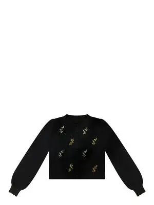 ROCH PEREL Floral Embroidered Cardigan - Black