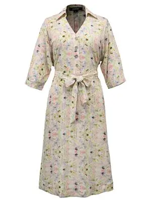 SMART AND JOY V Neckline Floral Print Shirt-dress -light - Pink