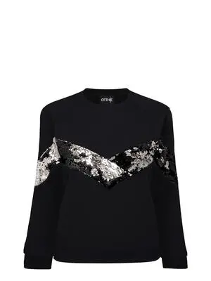 OTTHIE Black / Silver Elegant X-mas Sweatshirt With Sequins Silver Black/silver
