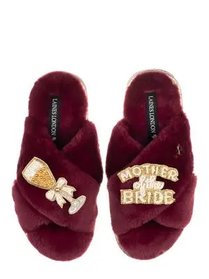 LAINES LONDON Classic Laines Slippers With Mother Of The Bride Brooches Burgundy - Red