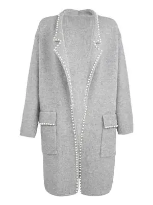 Saachi Pearl Trim Long Knit Blazer - Grey