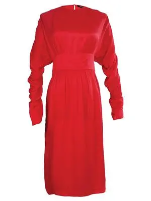 SMART AND JOY Long-sleeved Fitted Dress With Off-shoulders - Red