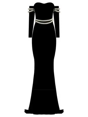 NUR KARAATA Gaillard Long Dress - Black