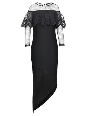 SMART AND JOY Lace Trim & Asymmetrical Hem Dress - Black