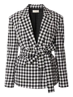AGGI BY HALEWSKI White / Black Martha Jet Set Checkered Blazer With Belt - White/black