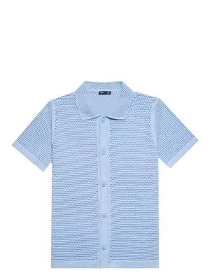 EIGHT X The Docker Knit Button Up Short Sleeve Shirt Light - Blue