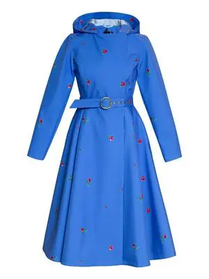 RAINSISTERS Trench Coat With Flower Print: Forget Me Not - Blue