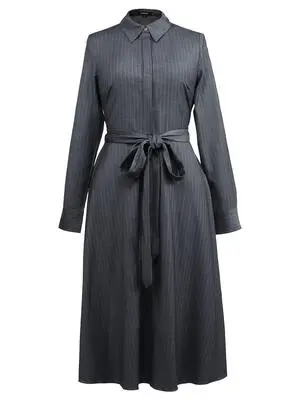 SMART AND JOY Fit-and-flare Tailor Shirt-dress Crossedf Belt - Grey