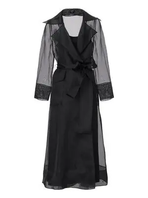 LITA COUTURE See-through Organza Trench Coat - Black