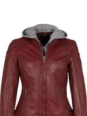 Mauritius Removable Hood Leather Jacket Allice Dusty - Red