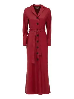 JULIA ALLERT Long Button-up Eco-leather Trench - Red