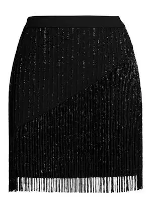 ROSE & NANCY Elsa Fringe Beaded Mini Skirt - Black