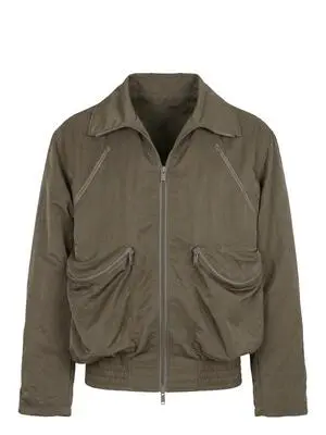 MODENAIRE Funnel Collar Bomber Jacket Relaxed Fit Sculpted Zip Pockets - Brown