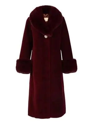 SANTINNI Sunset Boulevard' Long Wool Coat With Faux Fur Collar In Rosso - Red