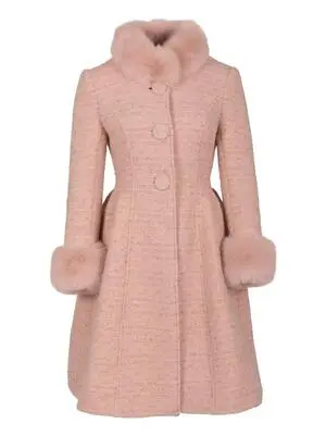SANTINNI Starlet' Wool Tweed Dress Coat With Faux Fur In Rosa - Pink