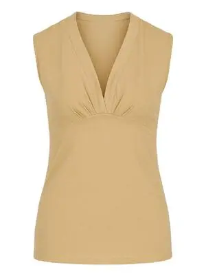CONQUISTA Bisuit Sleeveless V-neck Jersey Top – Stretch Cotton-blend Fabric - Brown