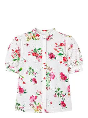 YUMI Cotton Broderie Anglaise Floral Shirt - White