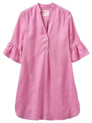 PINK HOUSE Linen Decima Dress With Frilled Cuff Plain Fuchsia - Pink