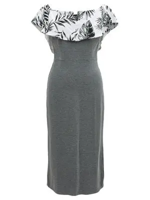 SMART AND JOY Bi-material Bodicon Dress With Off-shoulder Printed Ruffle - Grey