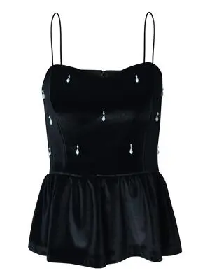 2KSTYLE Valencia Hand-embellished Event Velvet Peplum Top - Black