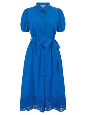 YUMI Cotton Shirt Midi Dress With Cut Out Details - Blue