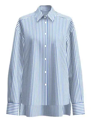 ZENZEE Boyfriend Button Up Shirt & White Stripe - Blue