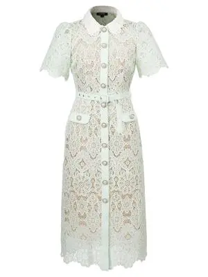 SMART AND JOY Neutrals Sheer Full Lace Button Line Dress Mint - Green