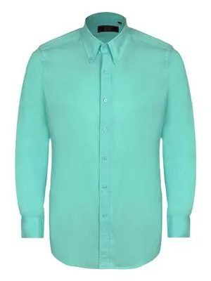 DAVID WEJ Hugo Linen Pin Down Shirt Turquoise - Blue