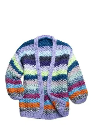 Saachi Striped Chunky Knit Cardigan - Blue