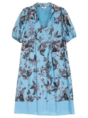 NIZA Short Dress With V-neck And Wide Printed Sleeves - Blue