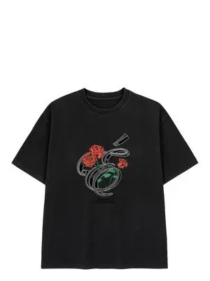Éclectique Rose Graphic T-shirt - Black