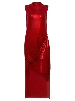 PALOMA LIRA Asymmetrical Draped Chainmail Gown - Red