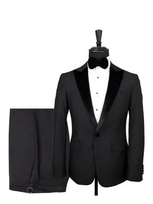 DAVID WEJ Alfredo Dress Single Breasted Velvet Peak Lapel Tuxedo - Black