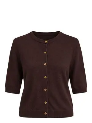 FIORA MUSE Short Sleeve Crew Neck Cashmere Cardigan - Brown