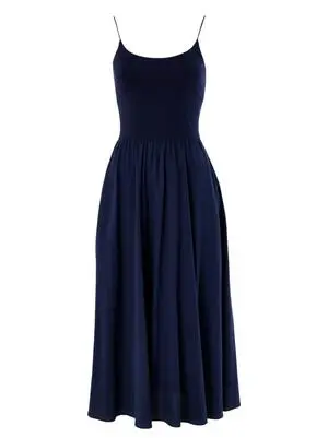 LOUCHE Soumia Jersey Bodice And Recycled Cotton Skirt Midaxi Dress Navy - Blue