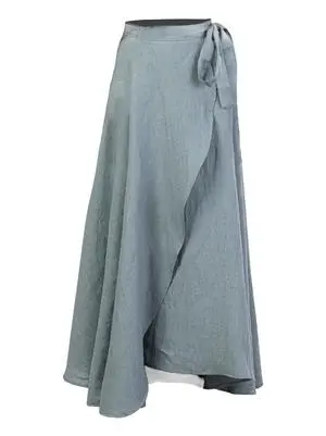 NIKKA PLACE Summer Beach Linen Wrap Skirt With Tie In Dusty - Blue