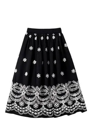YUMI Embroidered Midi Skirt - Black