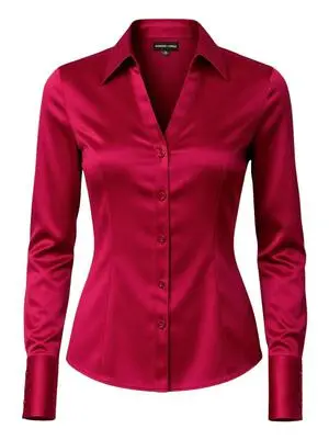 MADISON / SAVILE Rose Haven Fitted Satin Shirt Two - Red