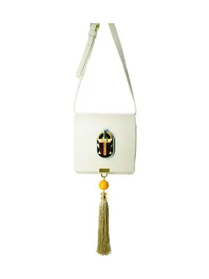 GISSA BICALHO Neutrals Handmade Acrylic Bag Leather Scarab Deco Beige Beige/black