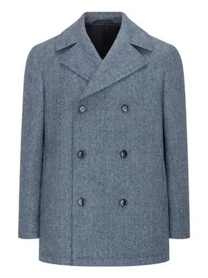 TRIONA Denim Herringbone Cathal Irish Tweed Peacoat - Blue