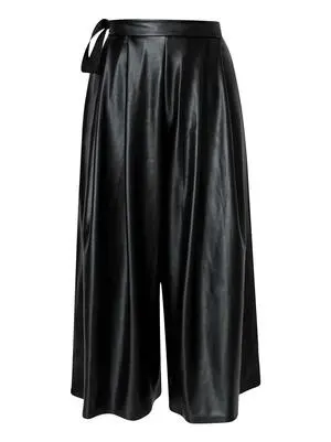 LIA ARAM Wrap Eco Leather Cropped Trousers - Black