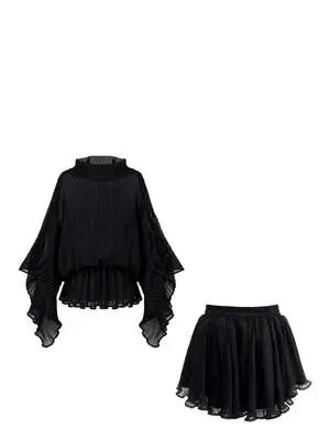 MOHALA GREY Kahe Pleated Chiffon Ensemble - Black