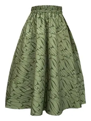 FROCK TALES Romy Midi Skirt In Print With Pockets Green