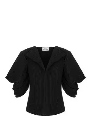 SILVIA SERBAN V-neck Pleated Crepe Blouse - Black