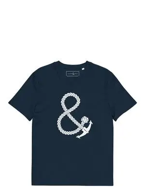ANCHOR & CREW Navy Oversized Ampersand Signature Organic Cotton T-shirt - Blue