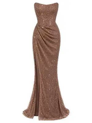 ANGELIKA JOZEFCZYK Stella Corset Evening Dress - Brown